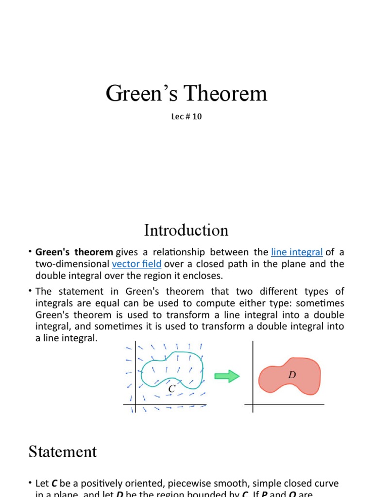 Lec # 10, Green's Theorem | PDF