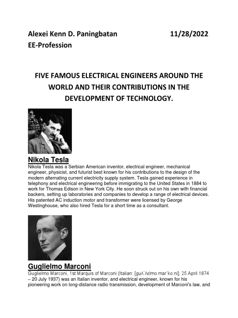 FIVE FAMOUS ELECTRICAL ENGINEERS AROUND THE WORLD AND THEIR ...