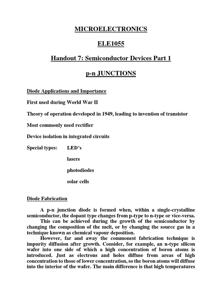 Microelectronics Notes | PDF | P–N Junction | Electricity