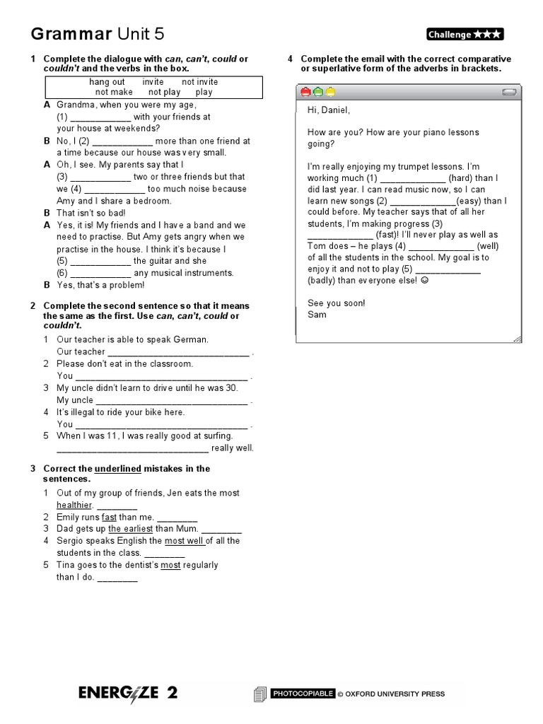 Energize2 - G&V - Unit 5 - CHALLENGE | PDF | Cognitive Science | Grammar