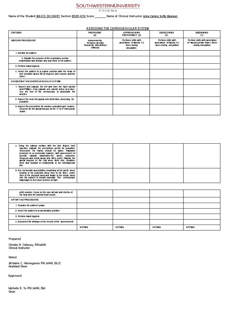 Assessing the Cardiovascular System: Clinical Simulation Assessment for MAICS ZACHARY | PDF ...