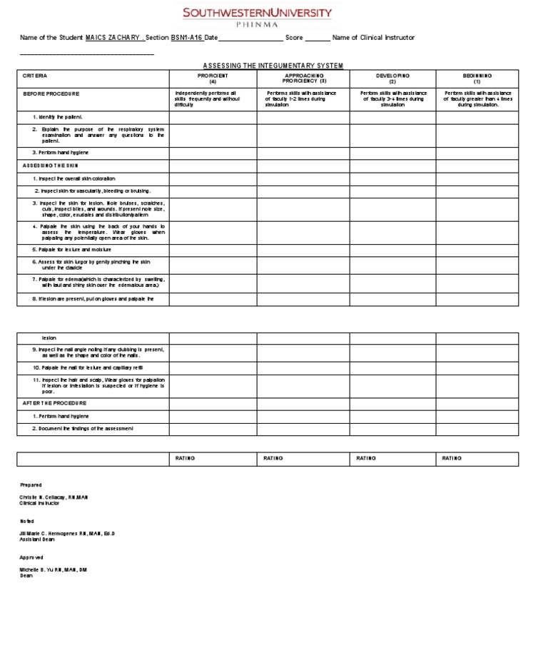 ASSESSING THE INTEGUMENTARY SYSTEM RUBRICS | PDF | Clinical Medicine ...