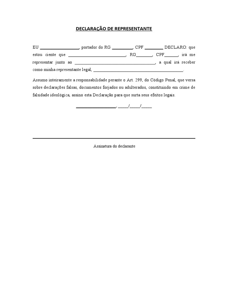 Declaração de Representante | PDF Declaração de Representante | PDF
