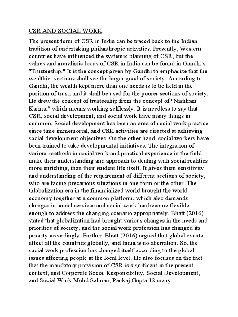 CSR AND SOCIAL WORK | PDF | Corporate Social Responsibility | Social Work