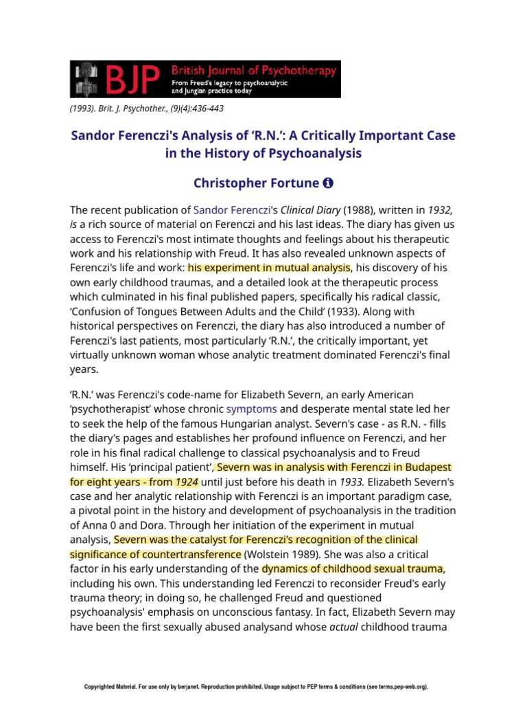 Ferenczi R.N. Case | PDF | Psychoanalysis | Sigmund Freud