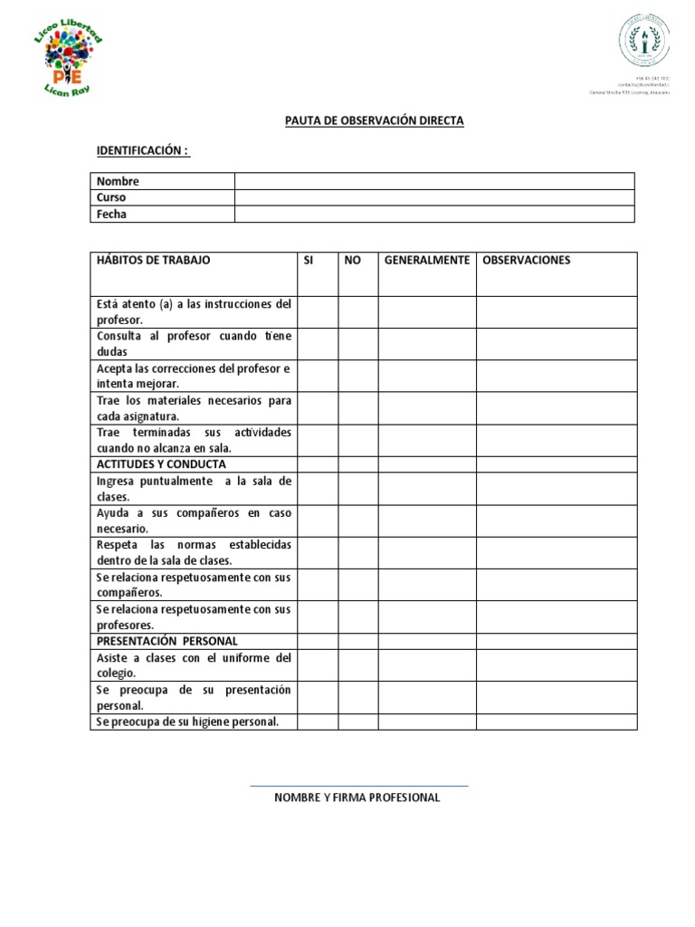 Pauta de Observación Directa FIL-DIL-DIM | PDF