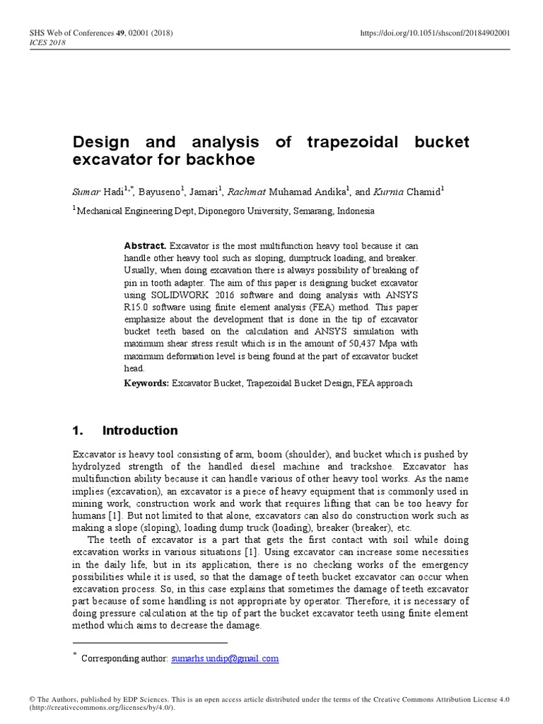 Design and Analysis of Trapezoidal Bucket Excavato | PDF | Stress (Mechanics) | Deformation ...