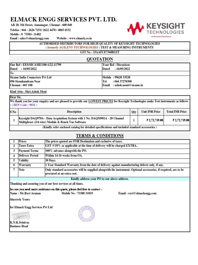 Sicame - MR - Ashok Moni - 22-11799 - Keysight - Daq970a - 16.05.2022 | PDF | Computer ...