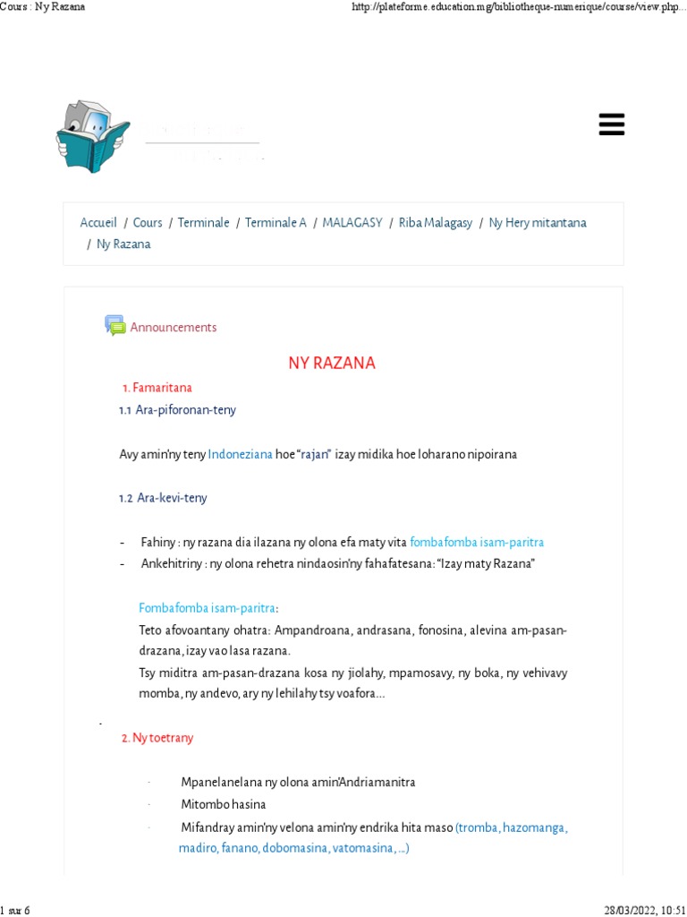 Cours Ny Razana | PDF