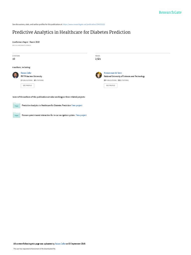 Predictive Analytics in Healthcare For Diabetes Prediction Final | PDF ...
