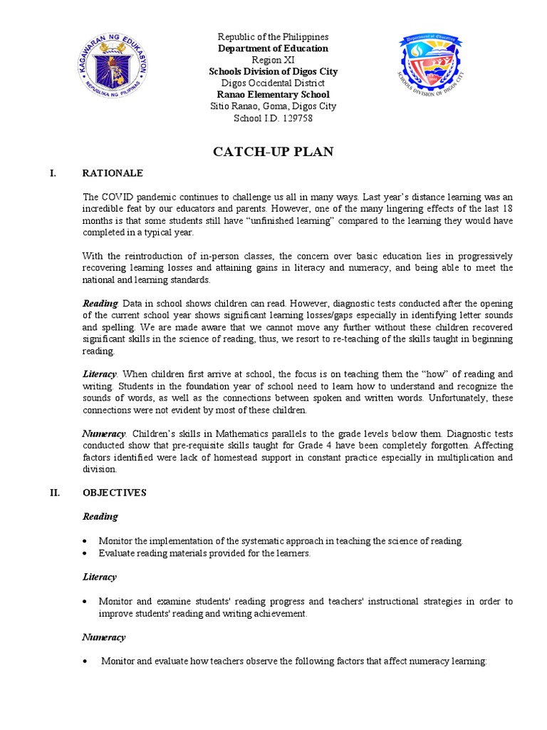 Catch Up Plan | PDF | Literacy | Communication