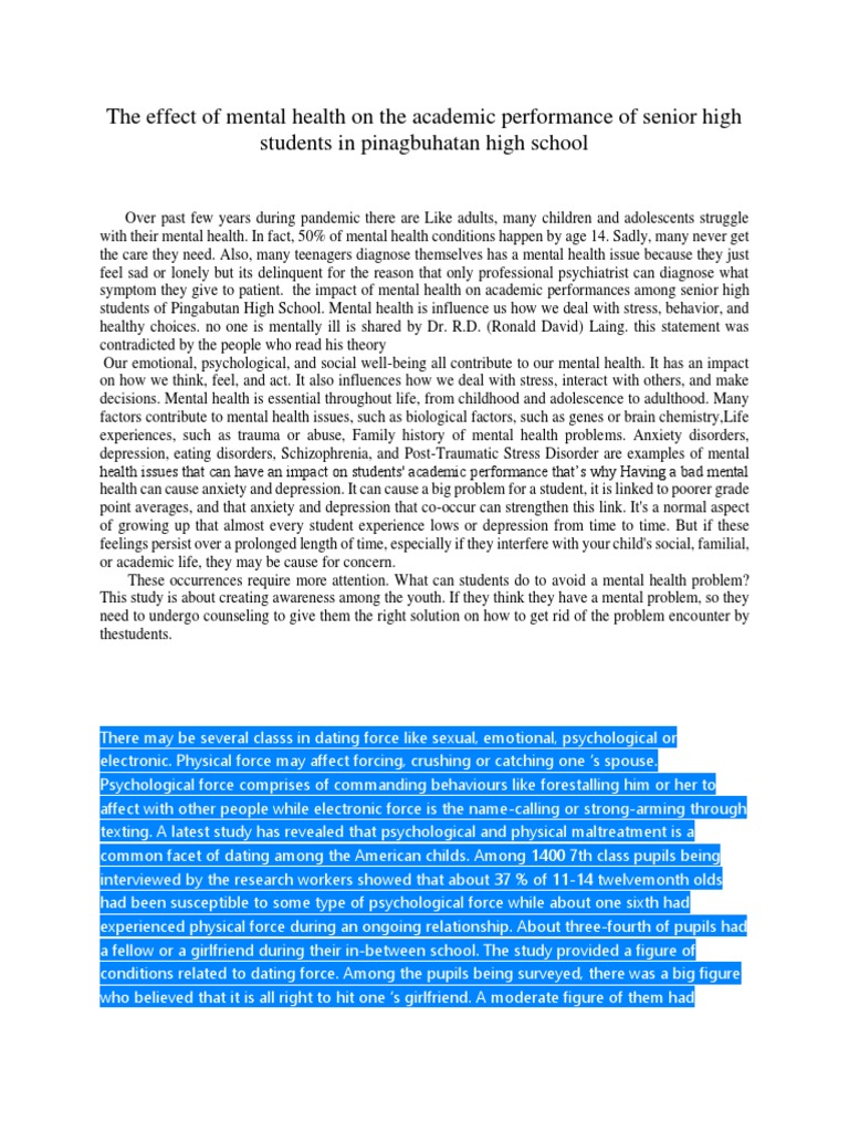 The Effect of Mental Health On The Academic Performance of Senior High ...