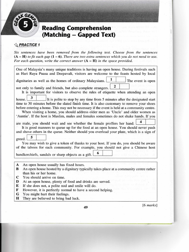 5-Reading Comprehension (Gapped Text) | PDF