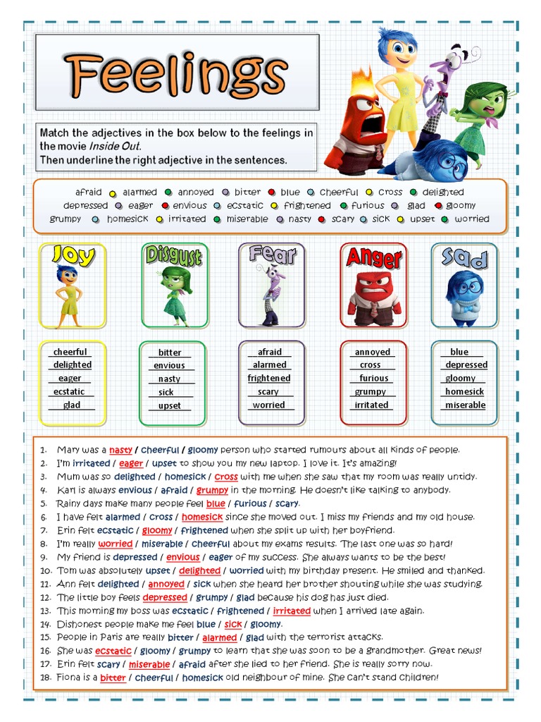 Feelings and Emotions Vocabulary Exercises (With Answers) | PDF ...
