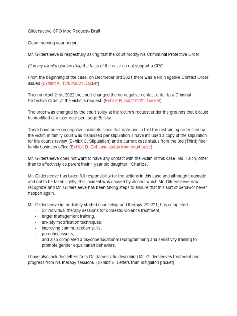 Gildersleeve CPO Mod Request - Draft | PDF | Law | Wellness