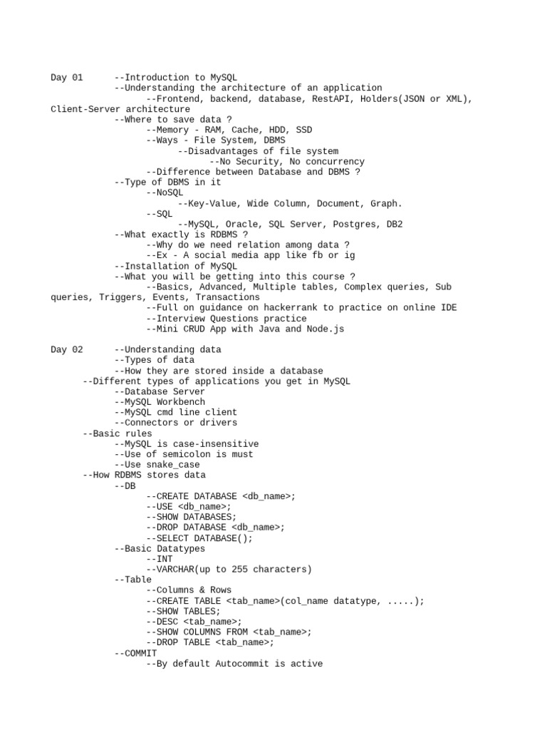 Mysql Db Topic To Learn Database Pdf Databases Computer Programming 