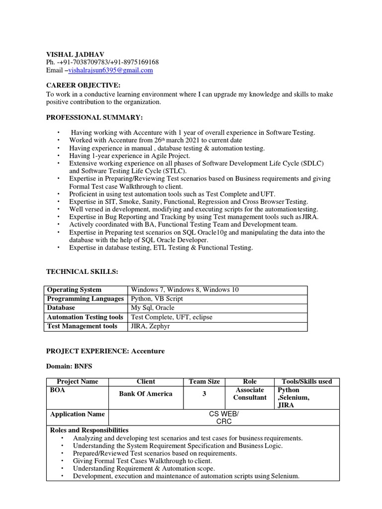 Vishal Jadhav Resume 54 Converted 3 Pdf Software Testing