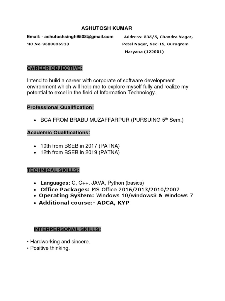 Asshu CV For TCPL | PDF | Career & Growth