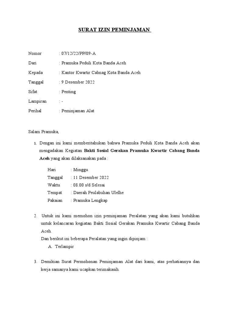 Surat Peminjaman Alat | PDF