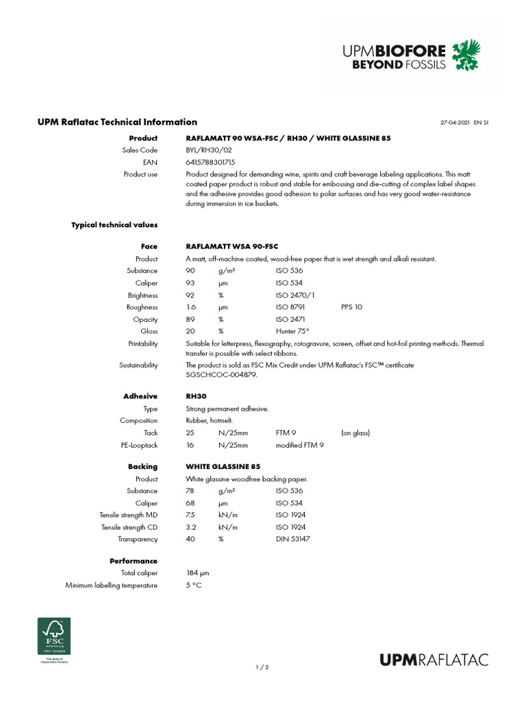 TIS - RAFLAMATT 90 WSA-FSC - RH30 - WHITE GLASSINE 85 - 6415788301715 ...