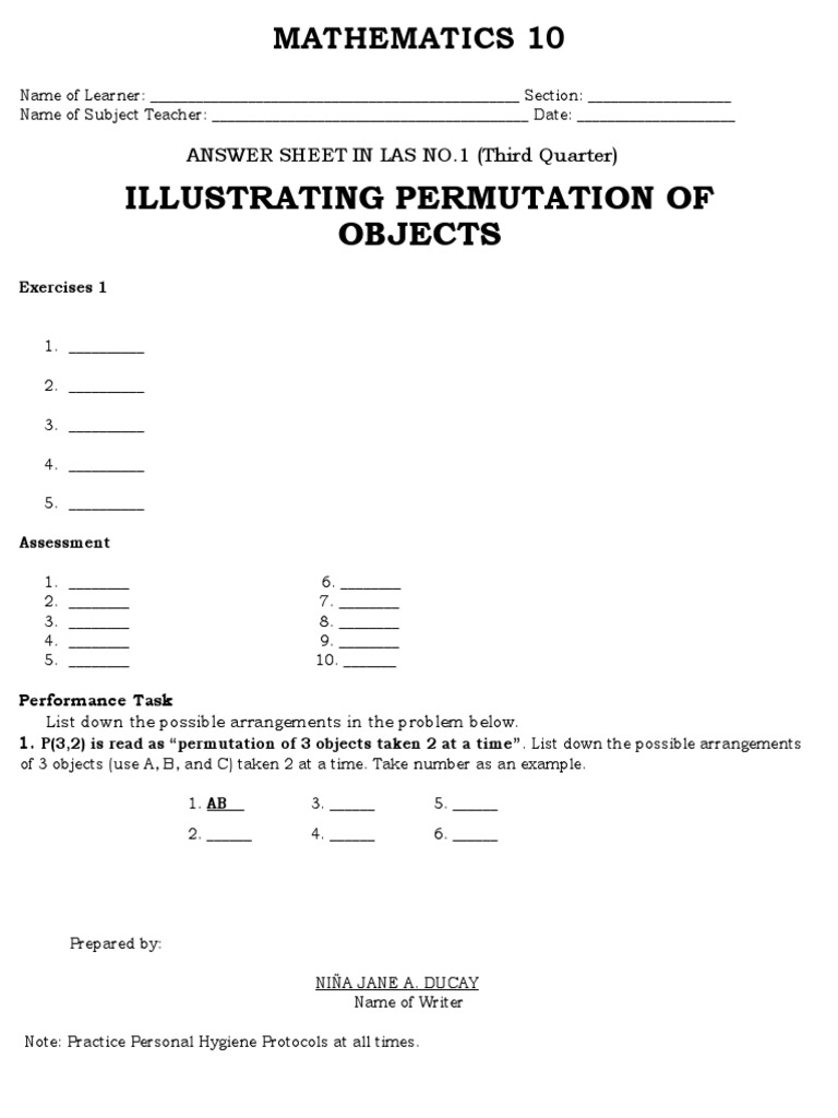 MATHEMATICS 10 AS LAS 1 3rd Quarter | PDF