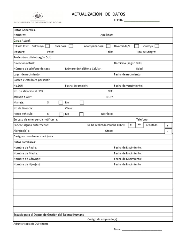 Formulario de Actualización de Datos 2020 MINDEL | PDF | Derecho | Ciencias sociales