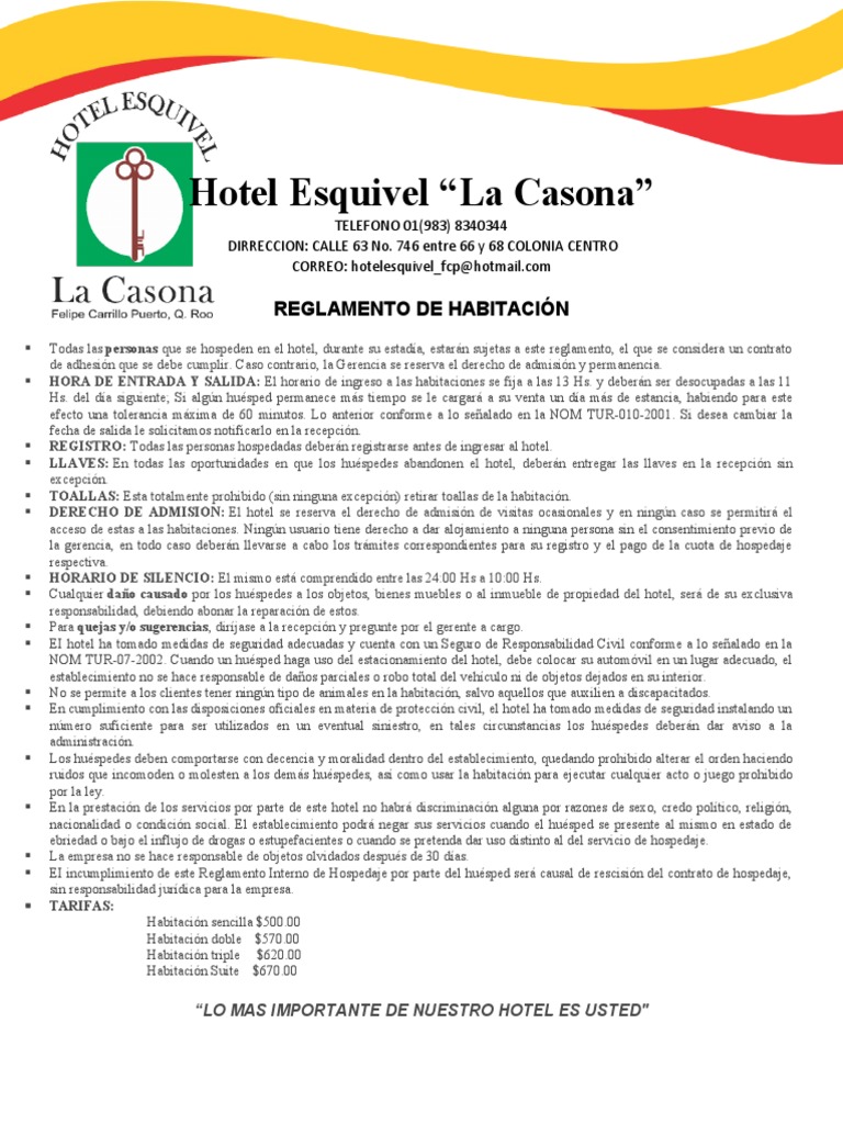 Reglamento de Cuartos | PDF | Hotel | Justicia