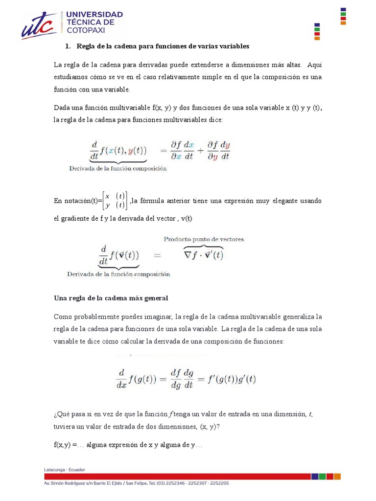 Regla de La Cadena para Funciones de Varias Variables | PDF | Degradado | Vector Euclidiano