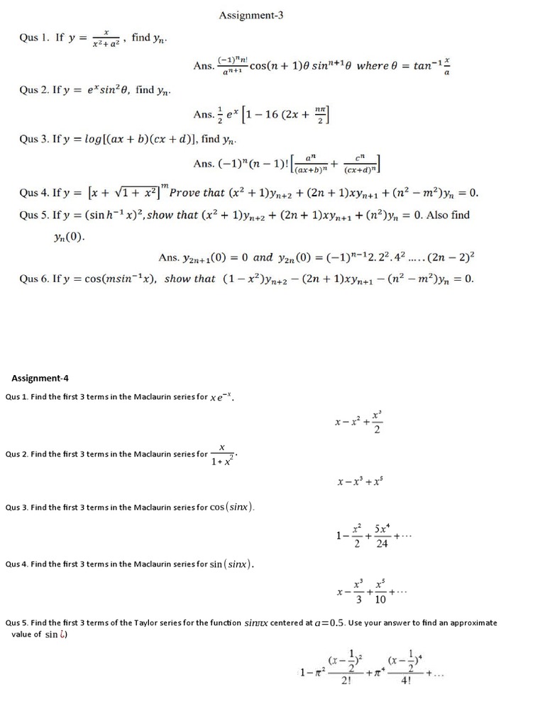 Maclaurin series, Taylor series expansions, partial derivatives, maxima and minima problems ...