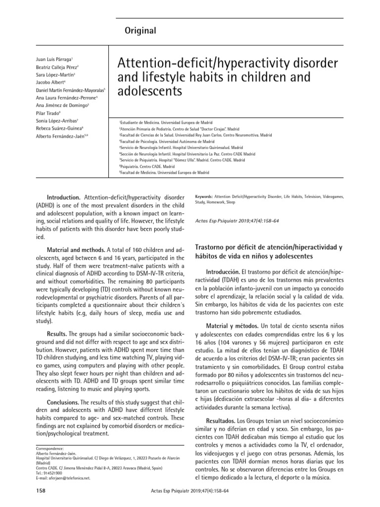 Adhd and Lifestyle Habit in Chidren and Adolescent | Download Free PDF | Human Diseases And ...