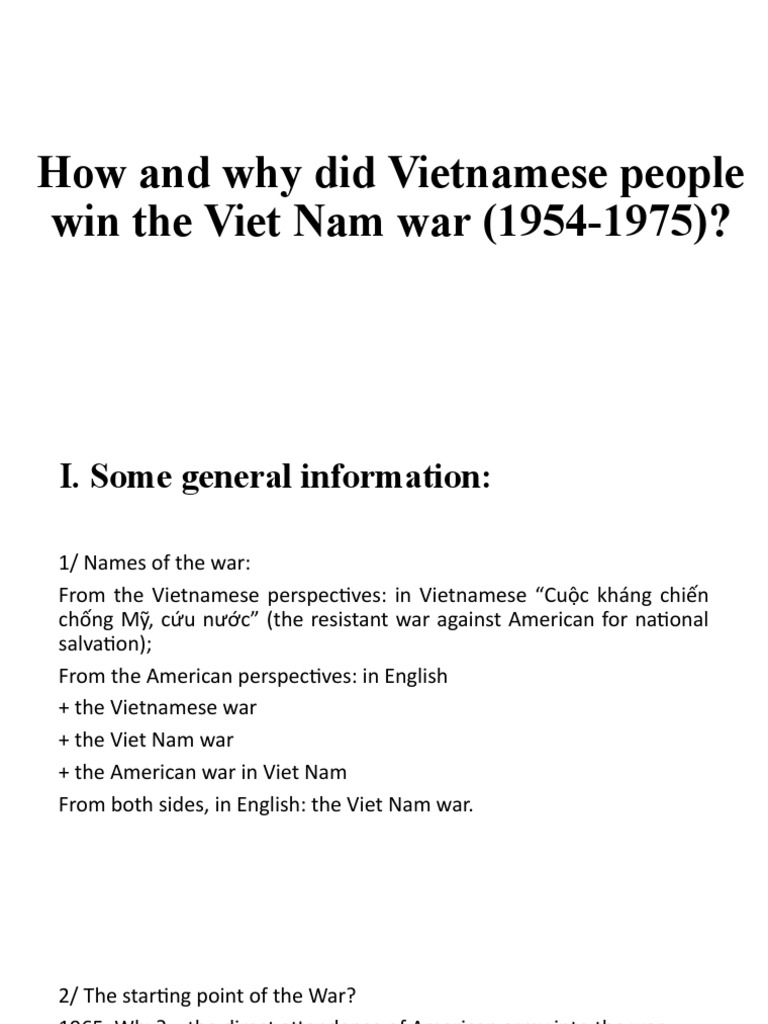 How and Why Did Vietnamese People Win The Viet Nam War - 1954-1975 ...