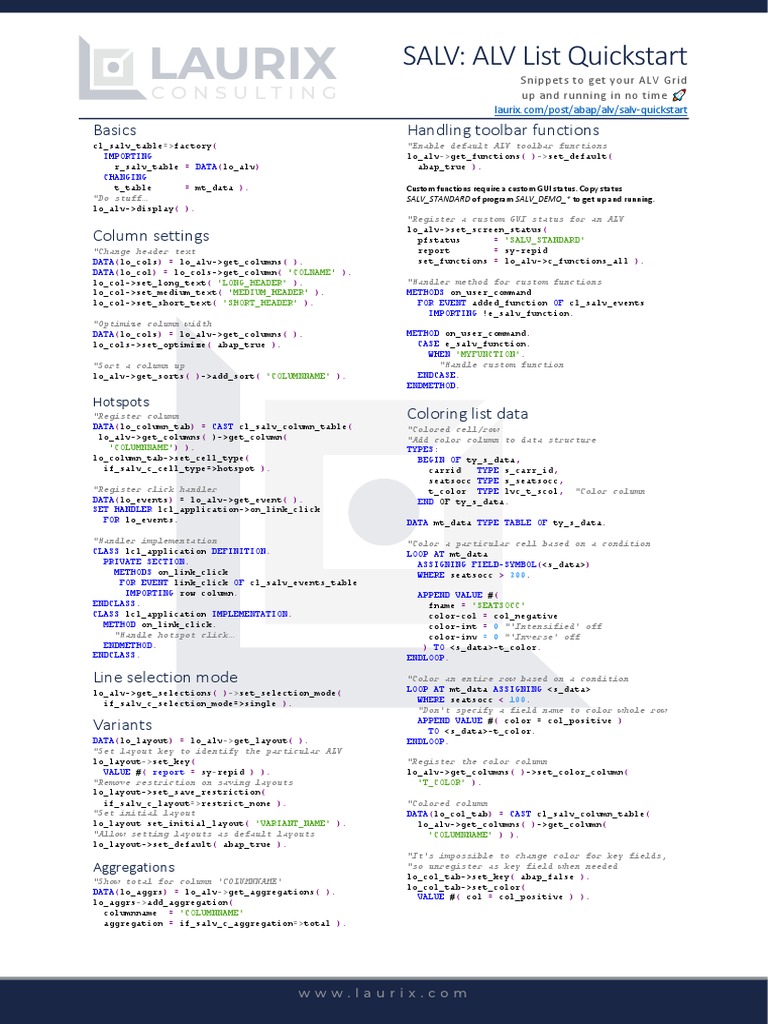 Laurix Abap Salv Cheatsheet | PDF | Software Engineering | Information Age
