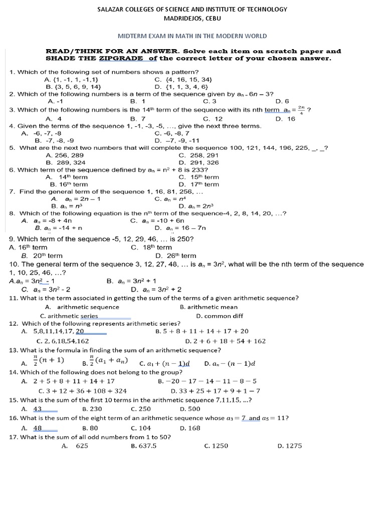 MMW-NGEC 4 Midterm Exam | PDF