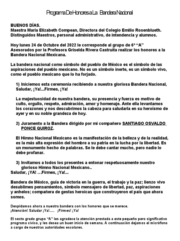 Programa de Honores A La Bandera 24 de Octubre | PDF