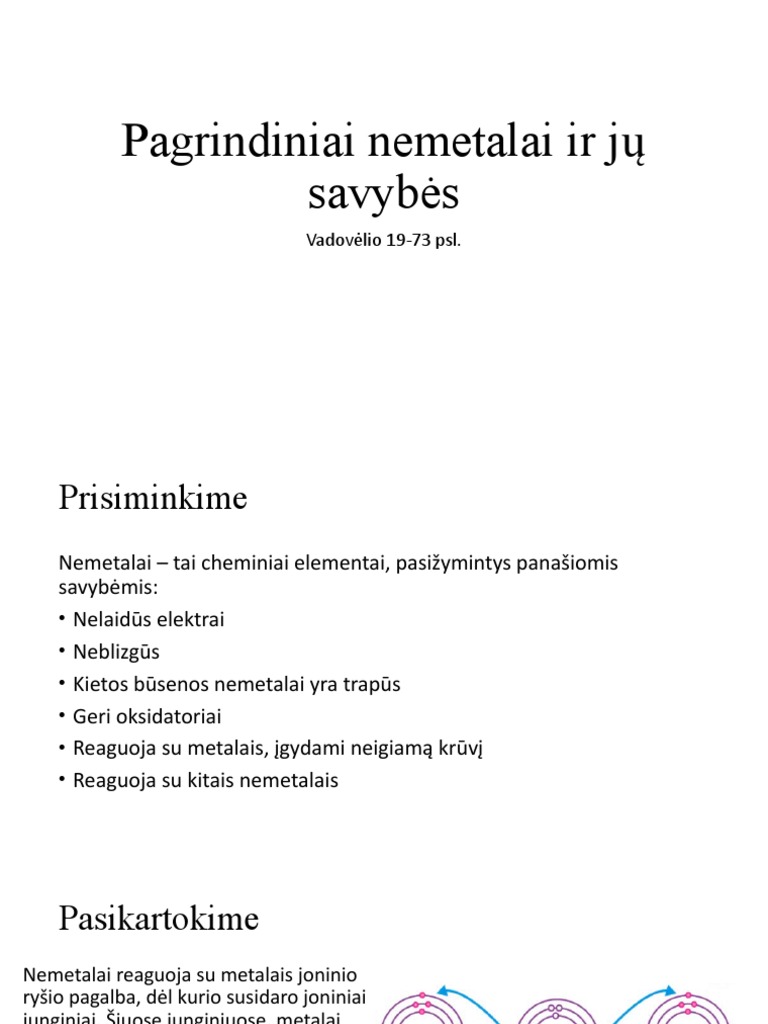 Pagrindiniai Nemetalai Ir Jų Savybės | PDF