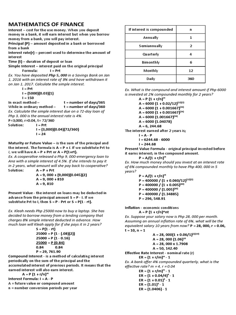 Math Reviewer | PDF | Interest | Mortgage Loan