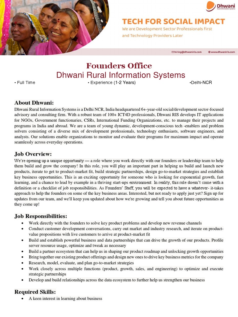 JD - Founders Office - Dhwani RIS - IMI New Delhi | PDF | Startup Company | Small Business ...