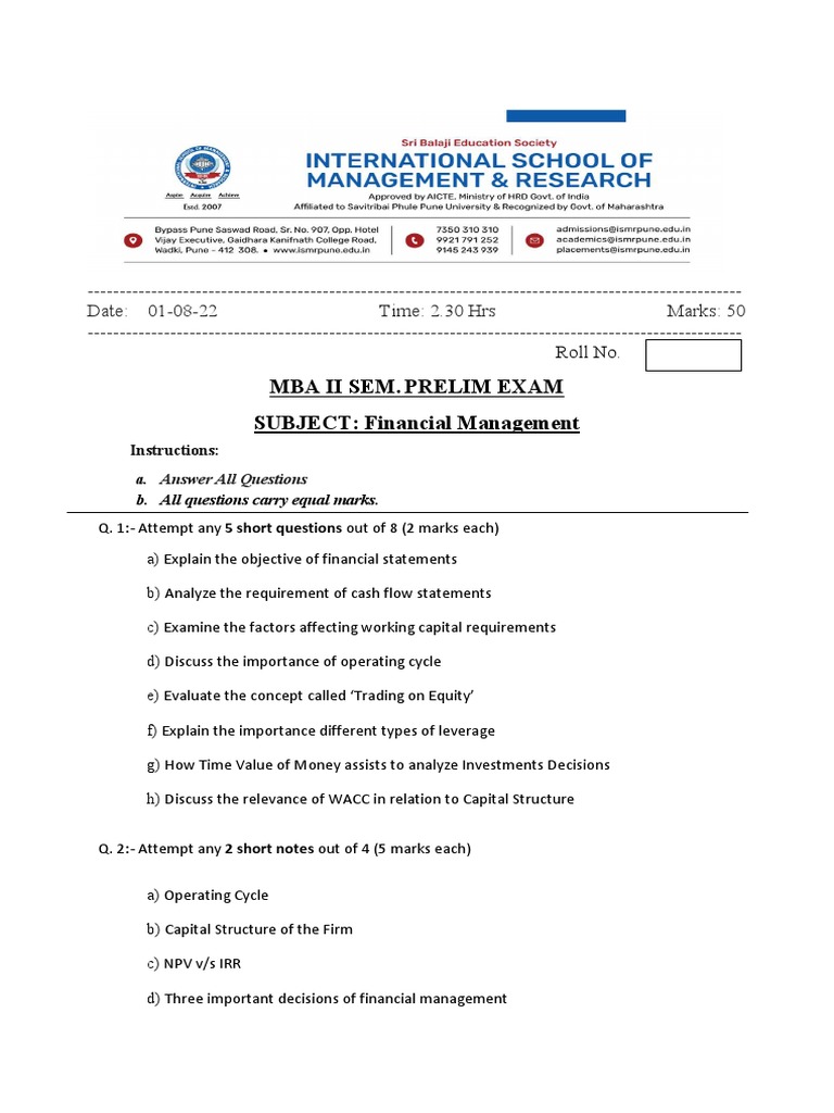 Financial Management Exam Questions | PDF | Internal Rate Of Return ...