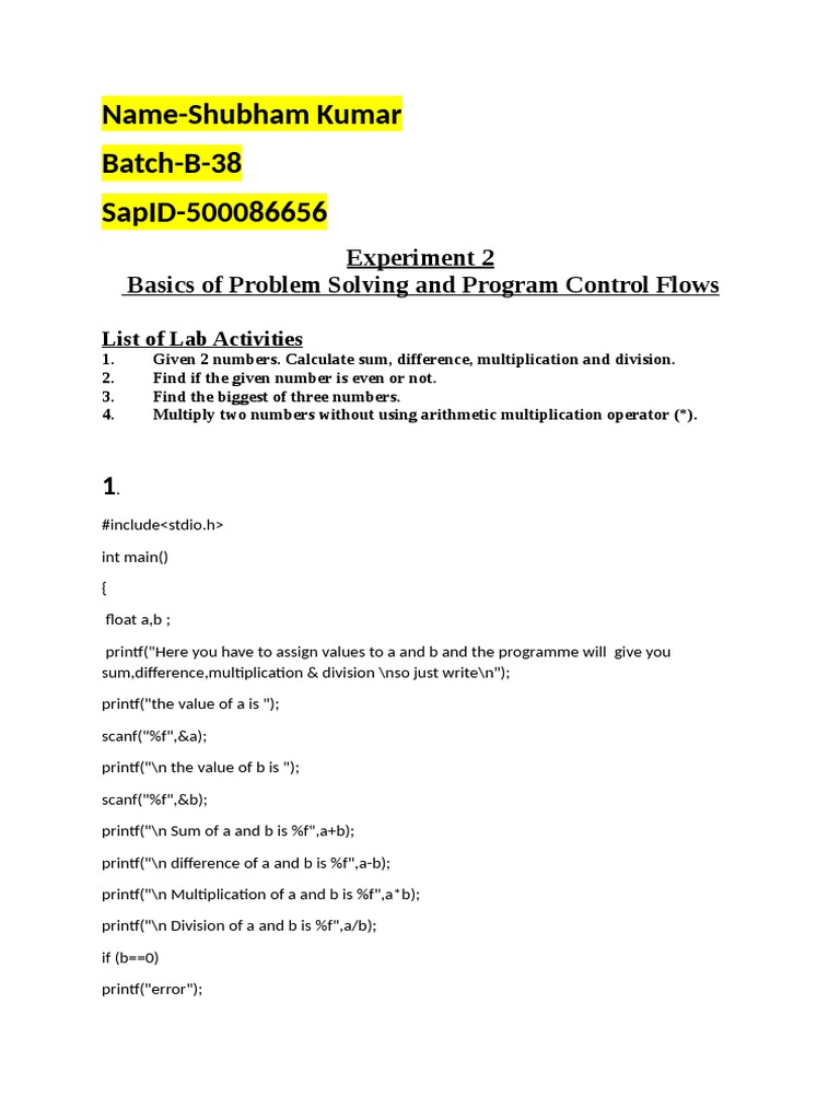 PPL Lab Assignment Code.docx | PDF | Pointer (Computer Programming) | Area
