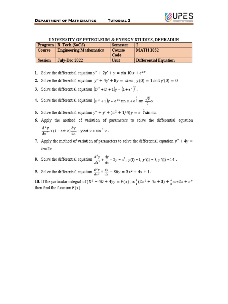 Tutorial 3 MATH 1052 (1) | PDF