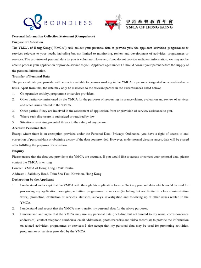 Boundless 2022 2023personal Information Collection Statement 1 2 | PDF | Ymca | Justice
