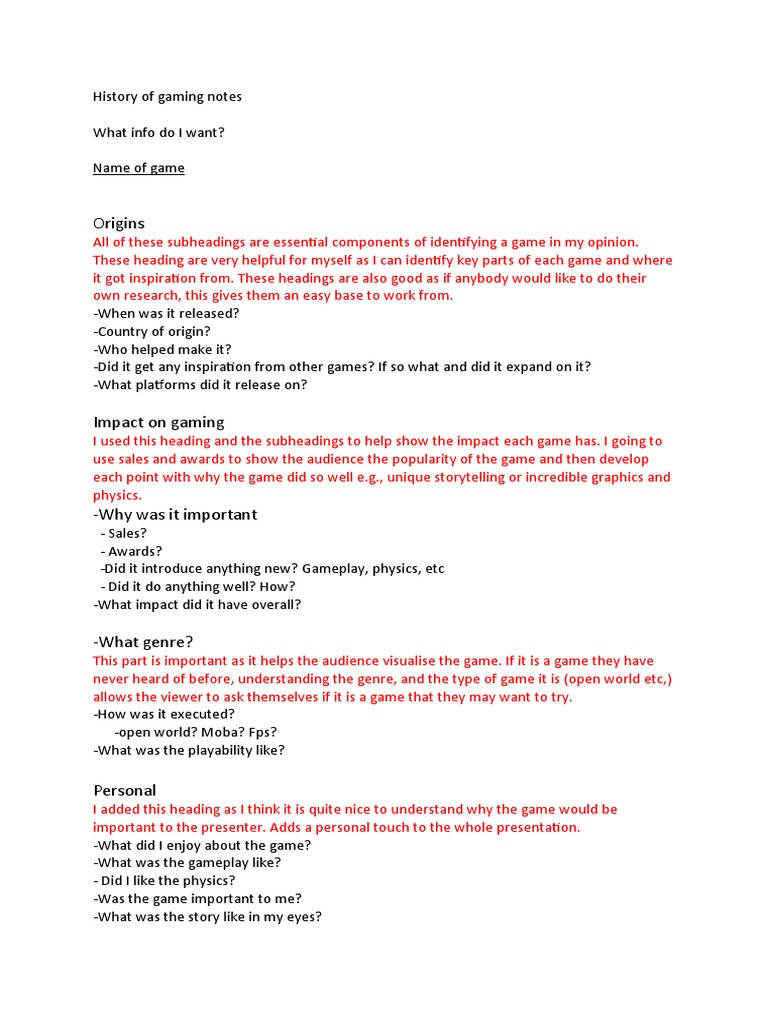 History of Gaming Notes | PDF
