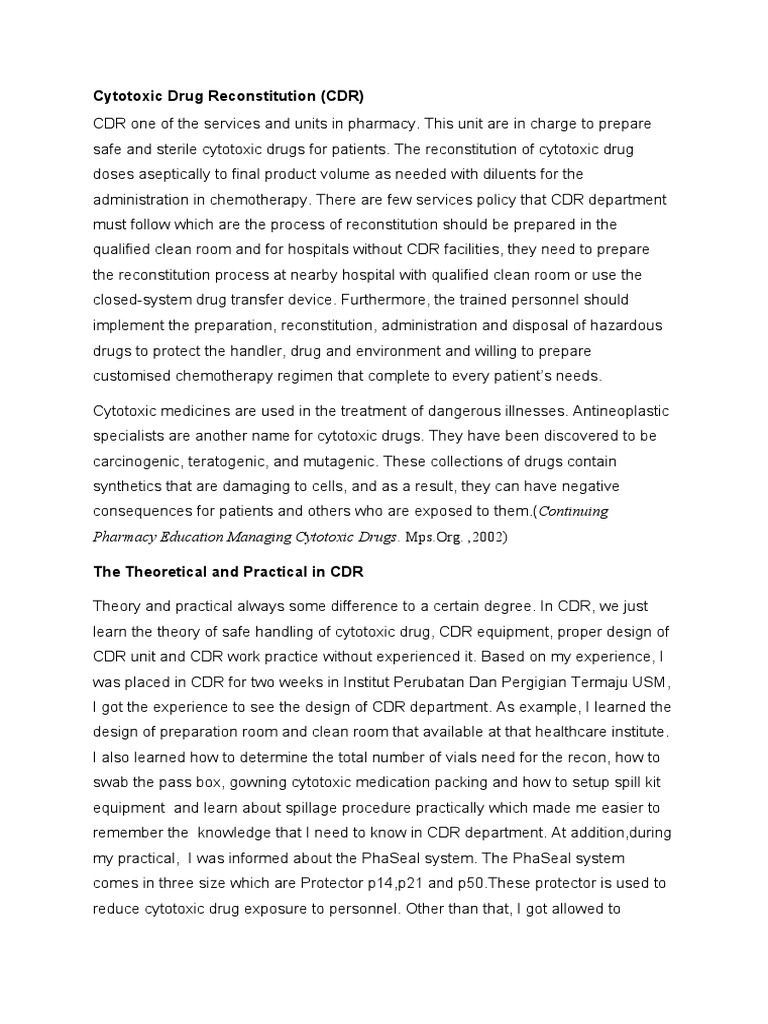 Cytotoxic Drug Reconstitution | PDF | Chemotherapy | Clinical Medicine