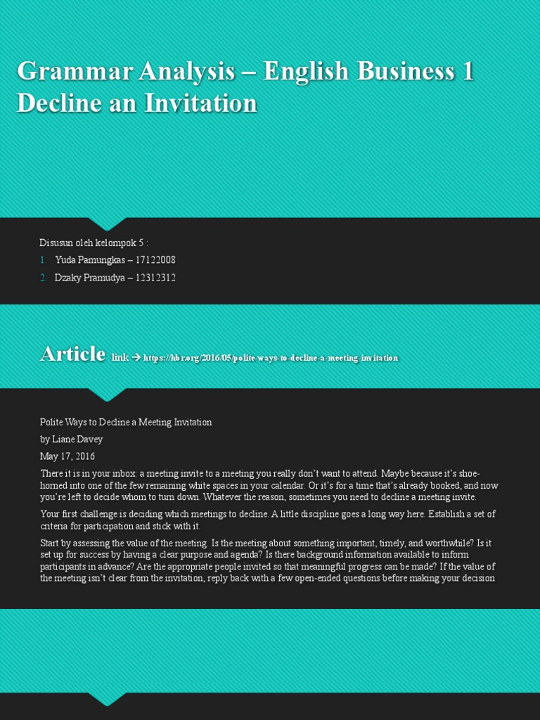 Decline Invitation - English Business 1 | PDF | Verb | Preposition And ...