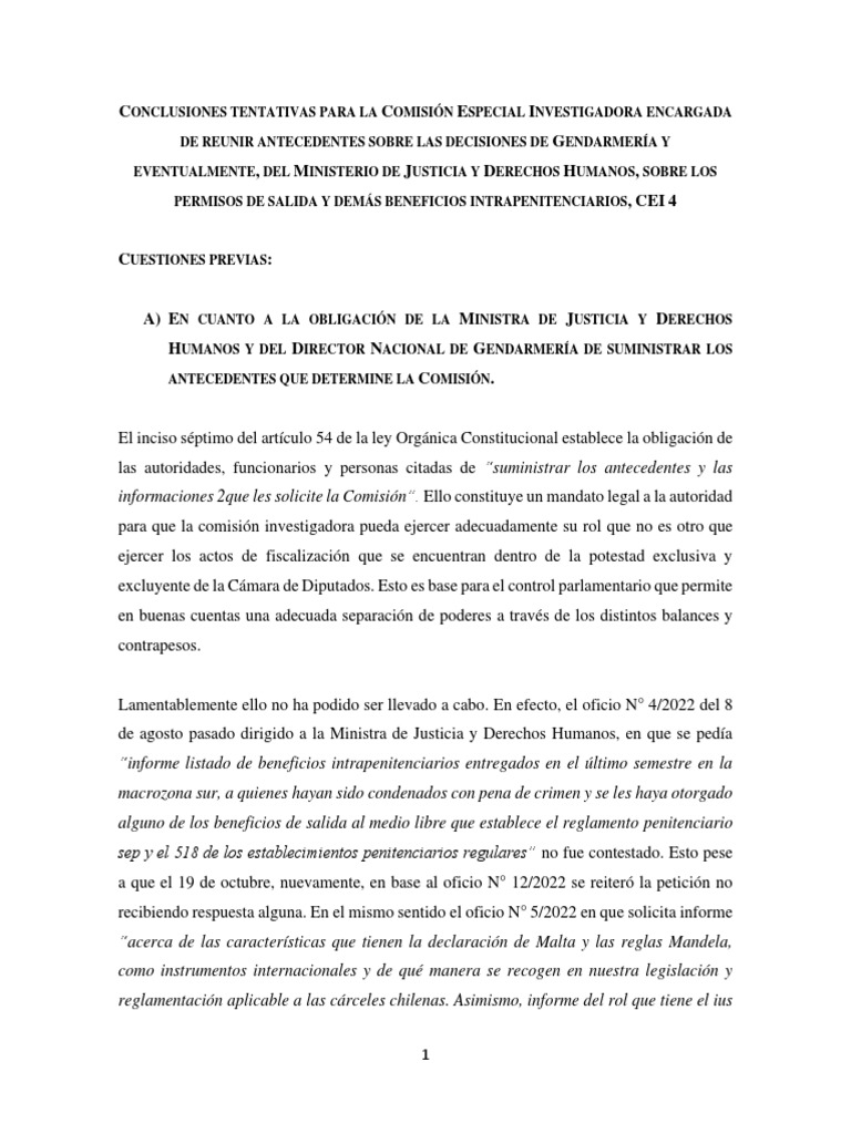 Conclusiones Comisión Investigadora Beneficios Penitenciarios | PDF ...