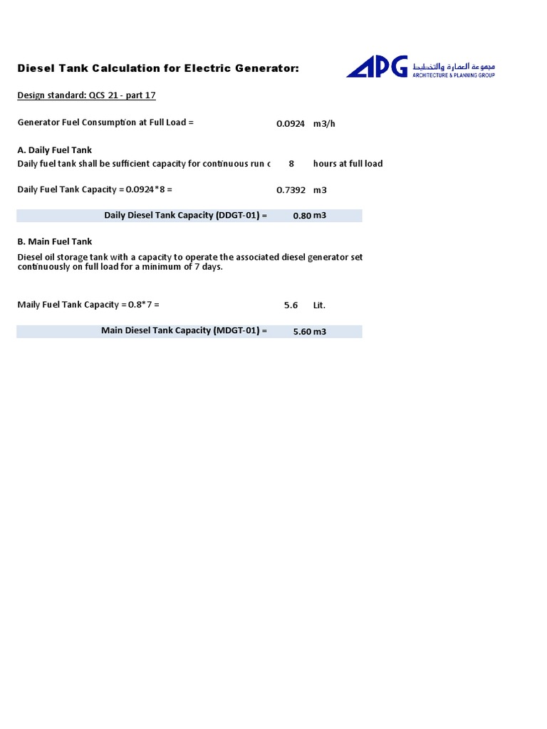 Diesel Generator Tank Capacity | PDF