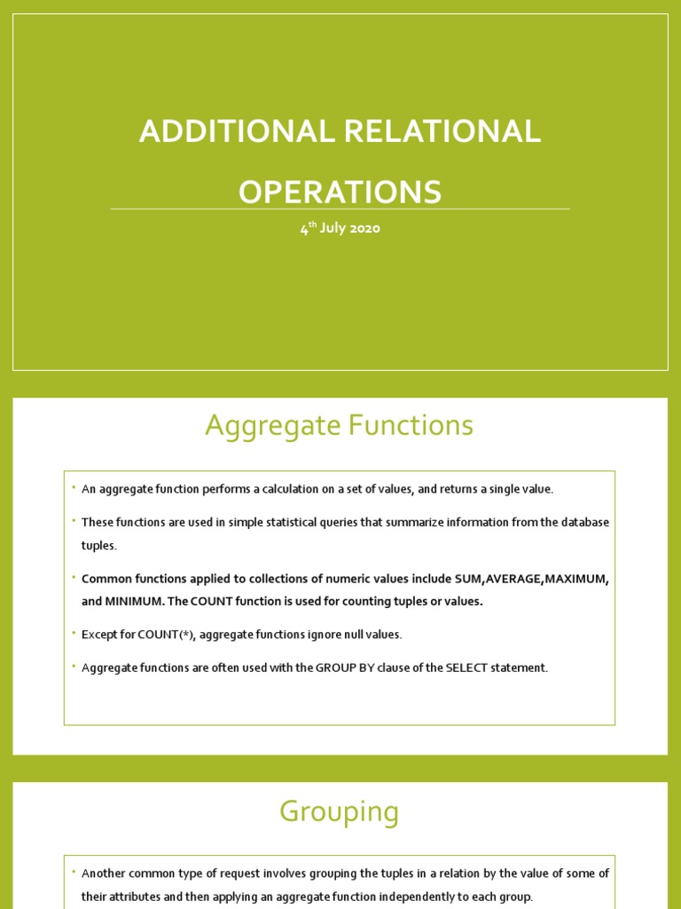 Additional Relational Operations | PDF | Relational Model | Function (Mathematics)