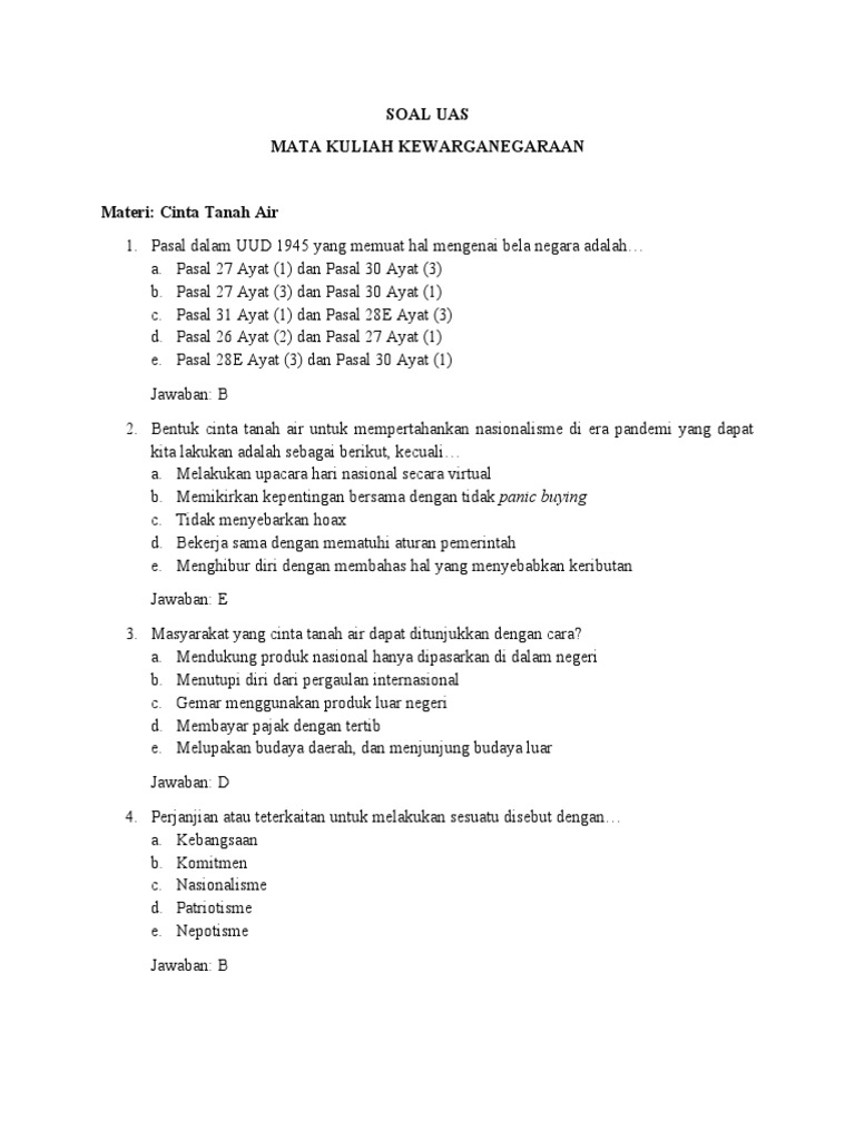 Soal Uas - Cinta Tanah Air | PDF | Perjalanan