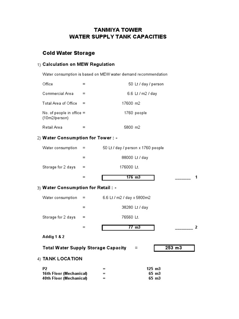 Water Tank Calculation | PDF | Fire Sprinkler System | Manufactured Goods