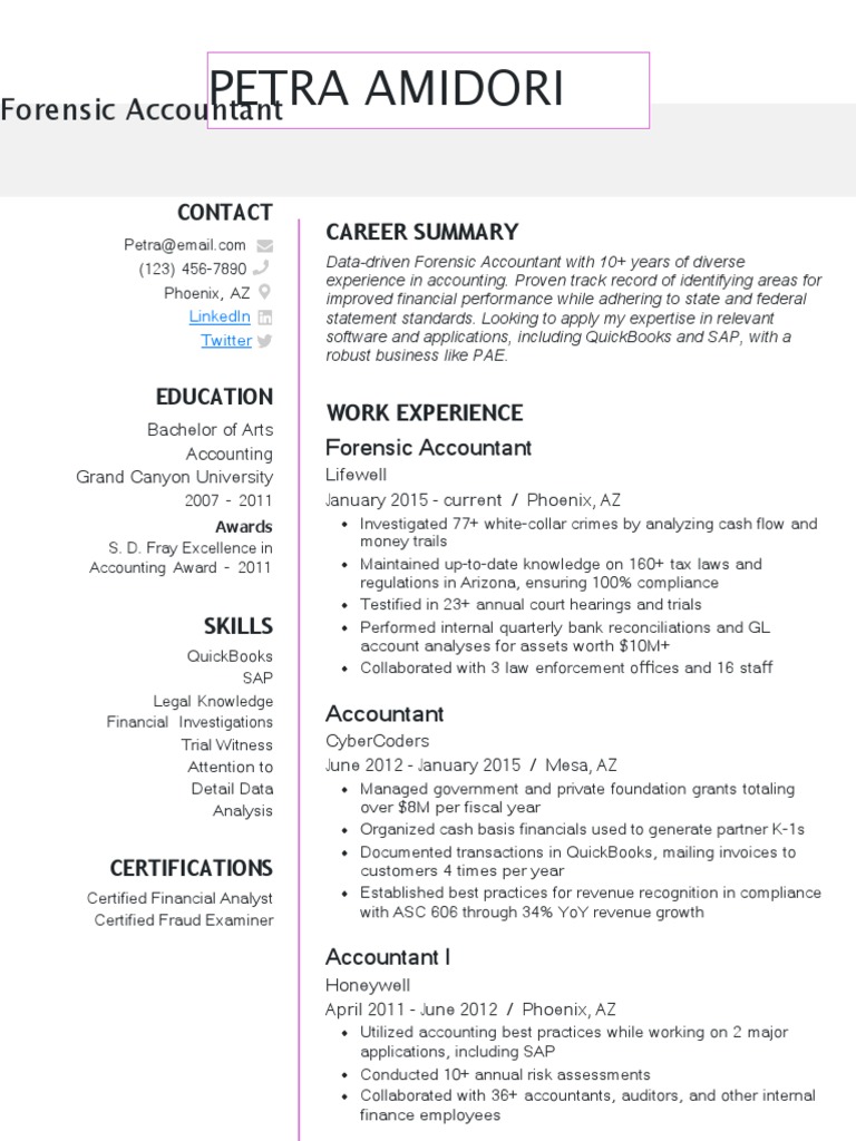 Forensic Accountant Resume Example | PDF | Accounting | Business
